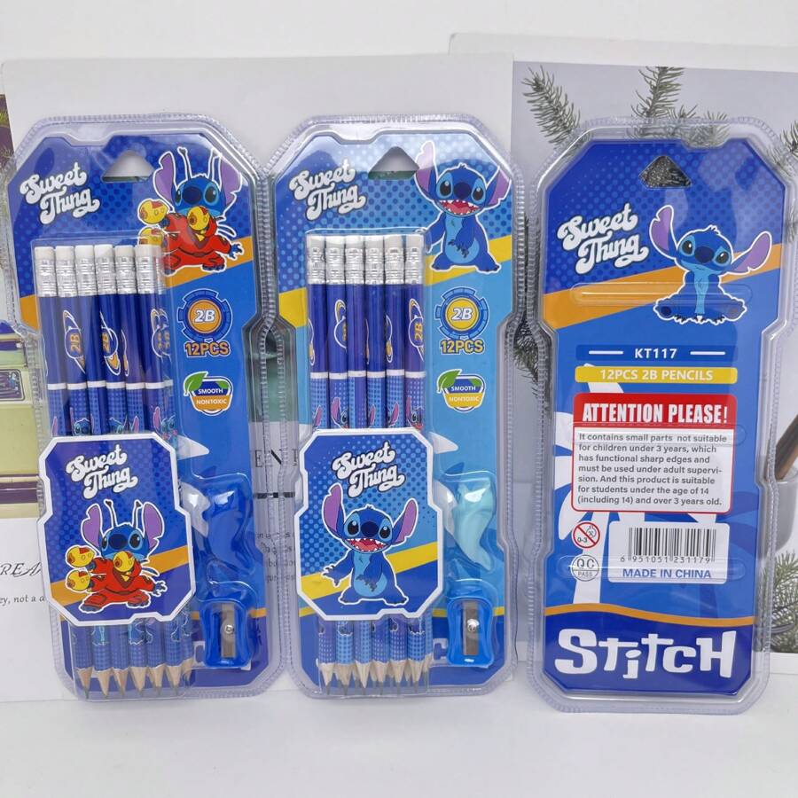 Disney 12pcs Disney Stitch Student Pencil With Eraser + Pencil ...