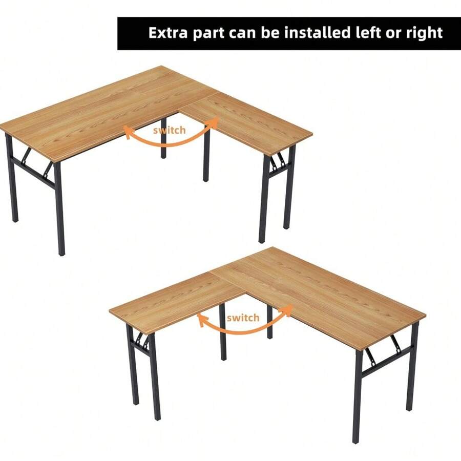L Shaped Folding Desk, Reversible Computer Desk For Home Office, Large ...