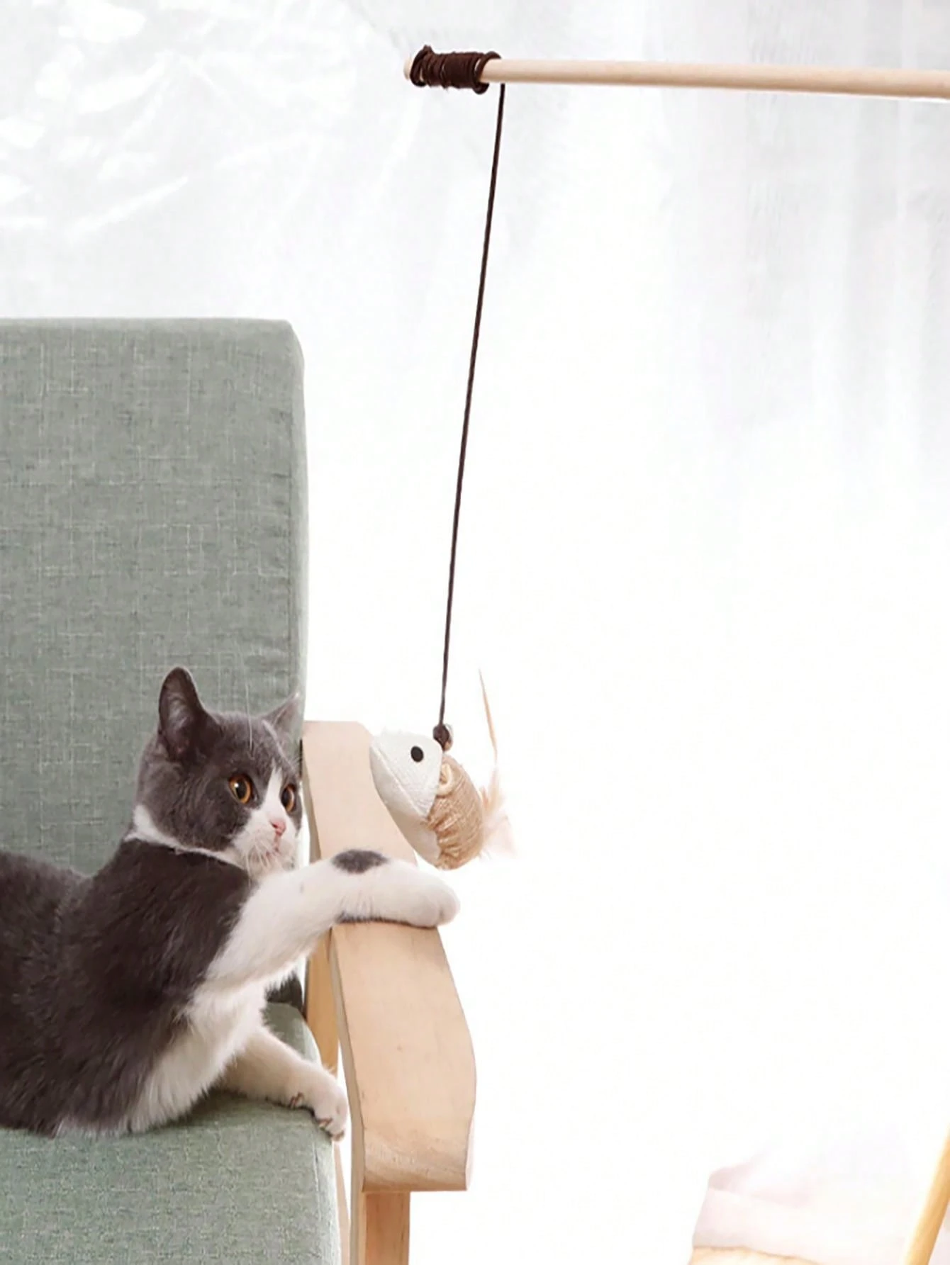 Pet Supplies Cat Toys Linen Mouse Wooden Pole Cat Ticker Stick Handheld ...