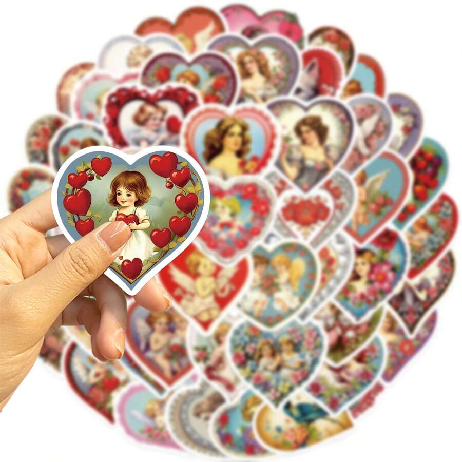 50PCS Retro Heart Stickers Vinyl Aesthetics Stickers Scrapbooking ...