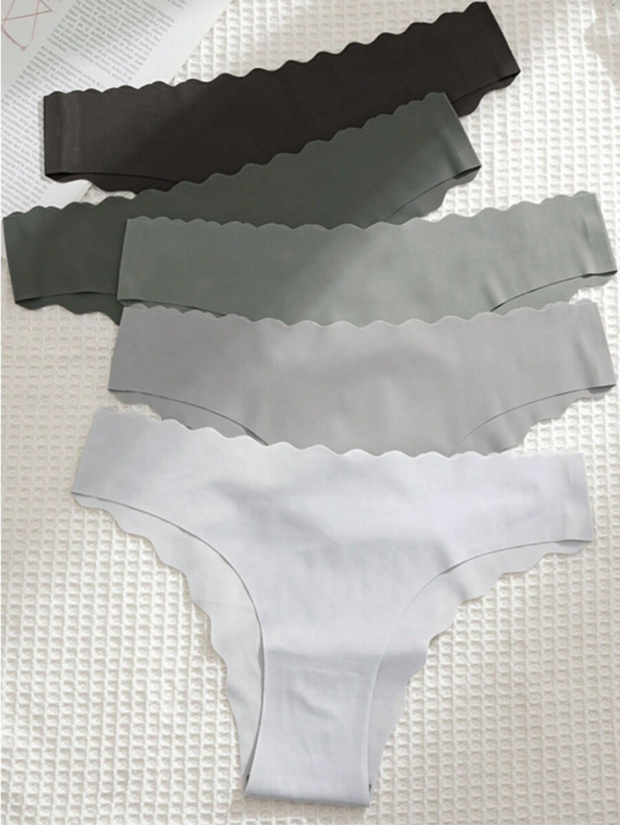 5pcs/Pack Women's Solid Color Seamless Wavy Trim Low Rise Panties for ...