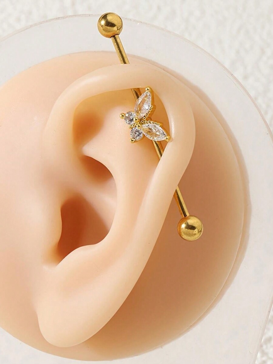 1pc Fashionable Minimalist Stainless Steel External Thread Butterfly ...