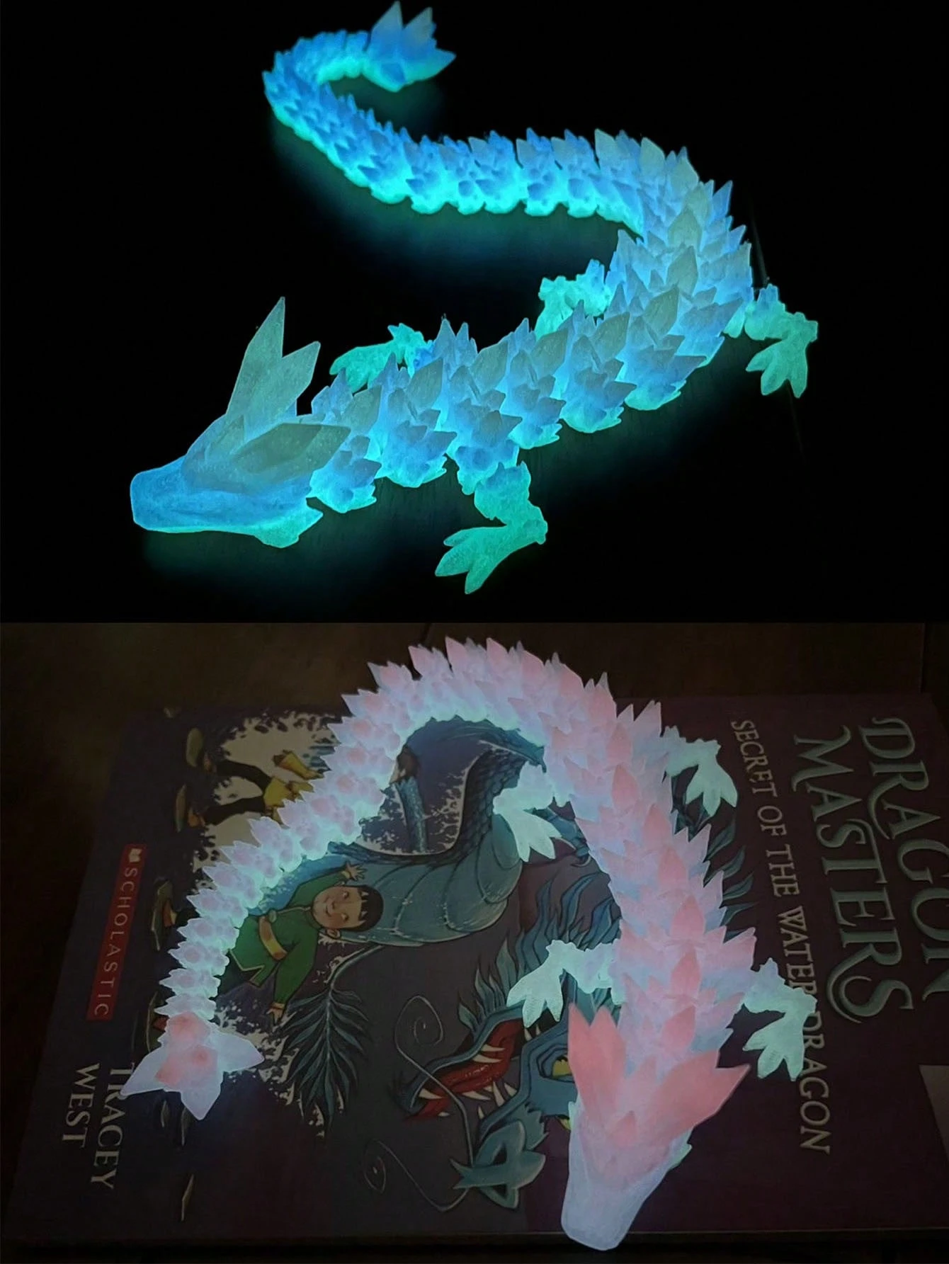 3D Printed Glow-In-The-Dark Crystal Dragon Multi-Jointed Posable Action ...