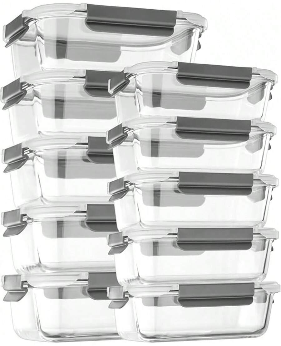 Glass Food Storage Containers With Lids Airtight, [10 Pack] Glass Meal ...