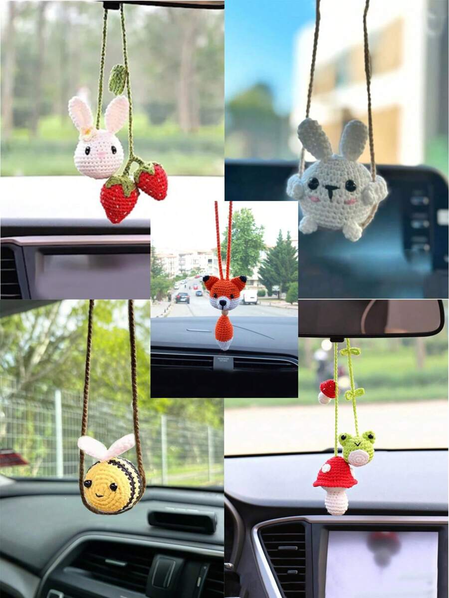 1pc Handmade Woven Animal Swing Decor, Cute & Funny Car Rear View ...