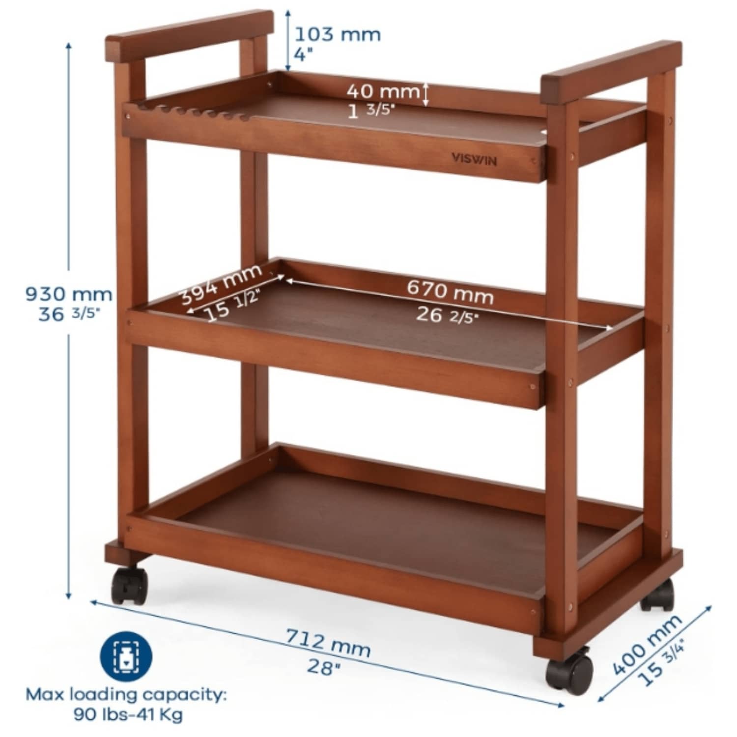 Solid Beechwood Art Cart Storage Organizer, 3-Tier Rolling Utility ...