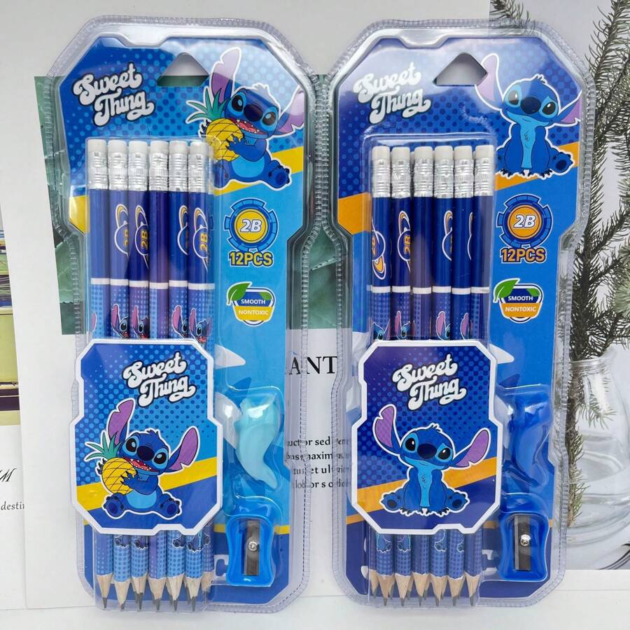 Disney 12pcs Disney Stitch Student Pencil With Eraser + Pencil ...