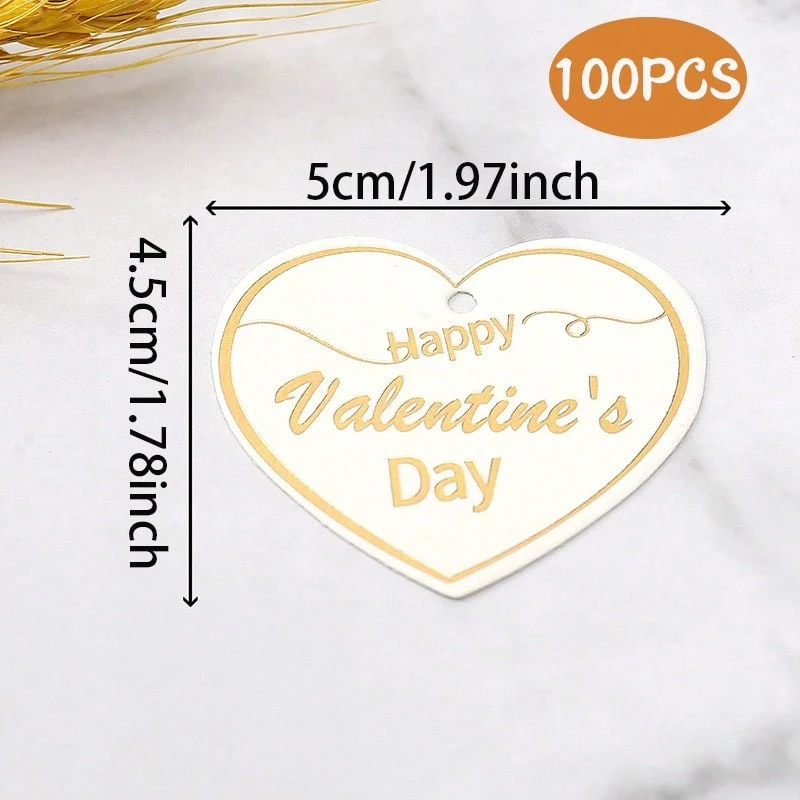 100PCS Heart Shaped Label Decorations, Bronzing Happy Valentine's Day ...