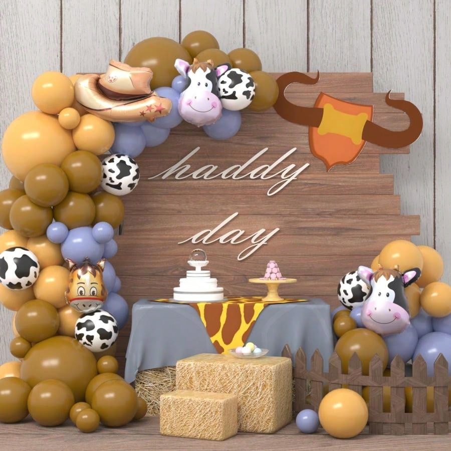 104pcs Cowboy Theme Balloon Set With Cowboy Hat, Cow Head, Horse Head ...