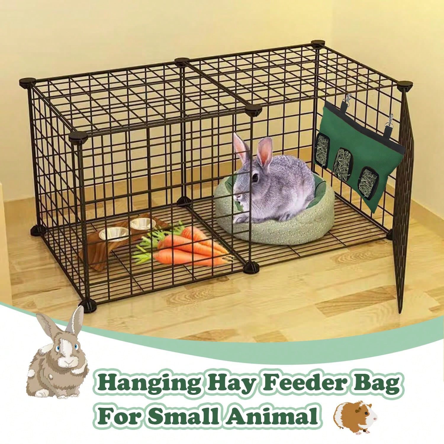 Rabbit Hay Bag Feeder, Dark Green 600D Oxford Cloth Fabric Hay Hanging ...