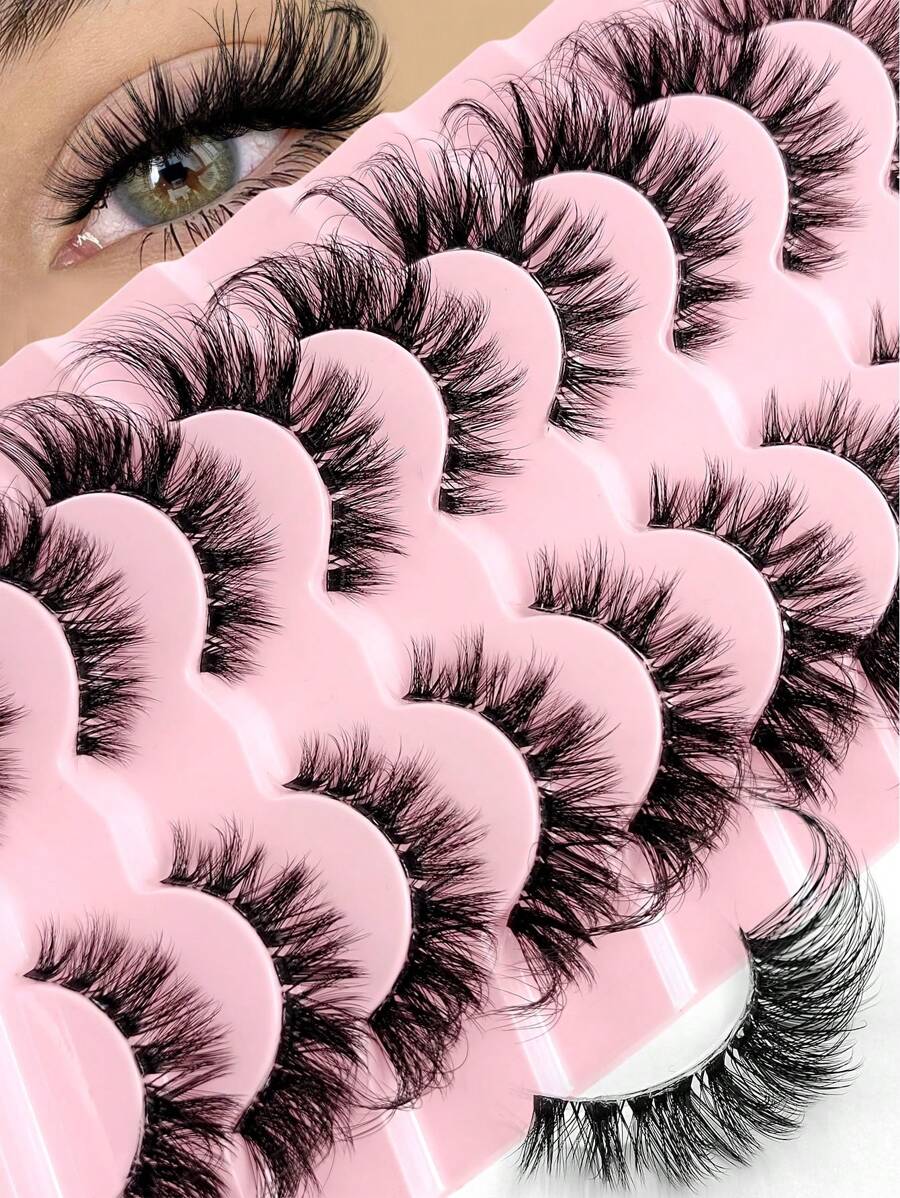 9 Pairs Cat Eye False Eyelashes Natural Wispy Clear Band Cluster Lashes Extensions Natural Look