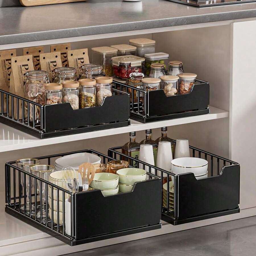 Pull Out Cabinet Organizer, Extendable Slide Out Drawer Storage Shelves ...
