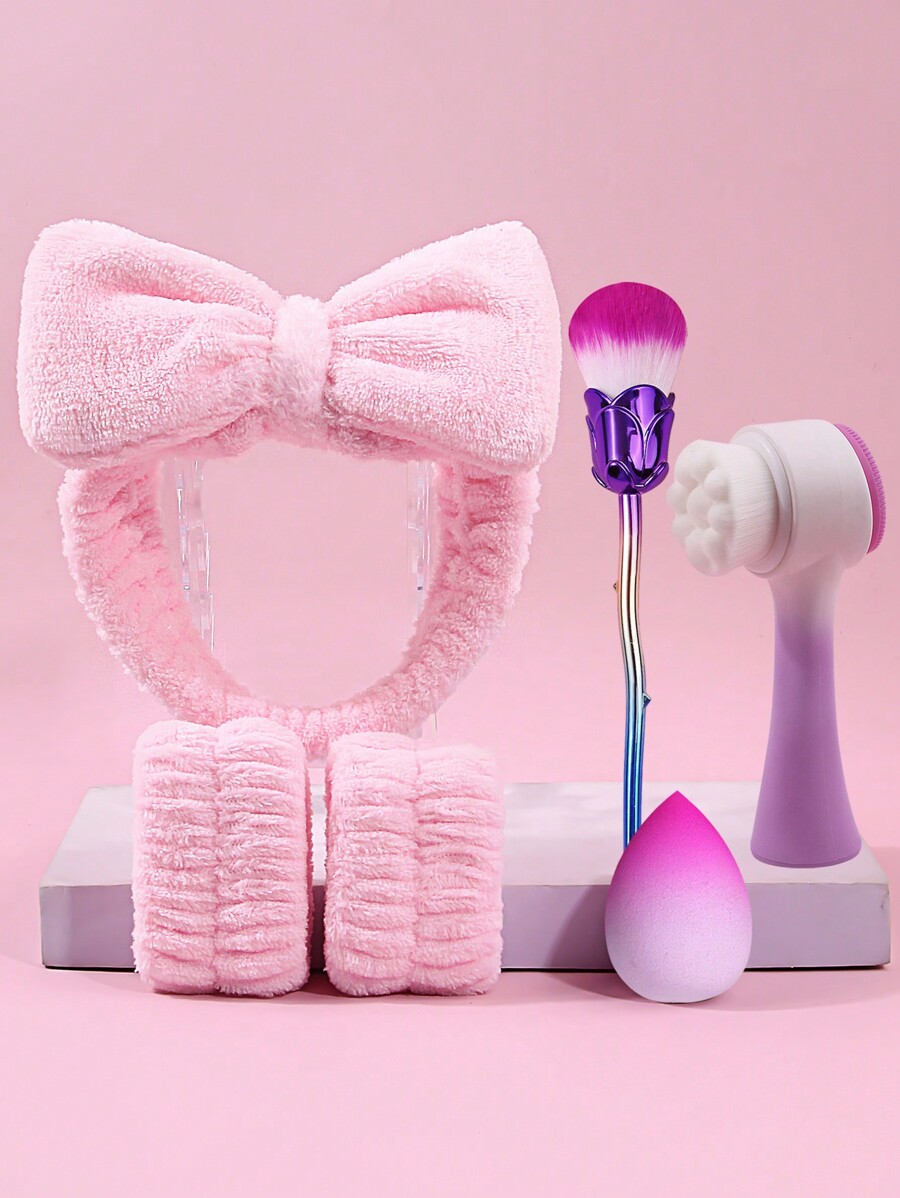 6Pcs Makeup Tool Set, Includes Rose Flower Nail Clipper Dust Brush ...