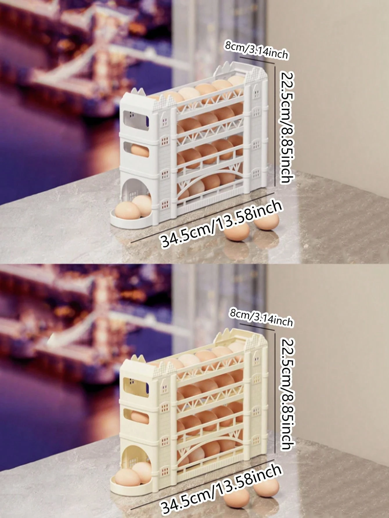 4-Layer Rotating Egg Holder Rack, Automatic Egg Dispenser Storage Box ...