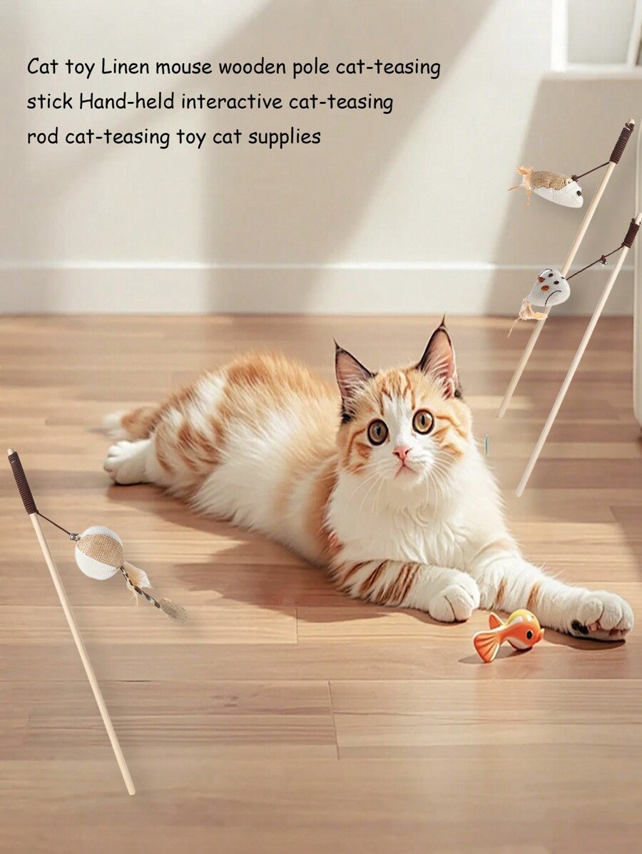 Pet Supplies Cat Toys Linen Mouse Wooden Pole Cat Ticker Stick Handheld ...