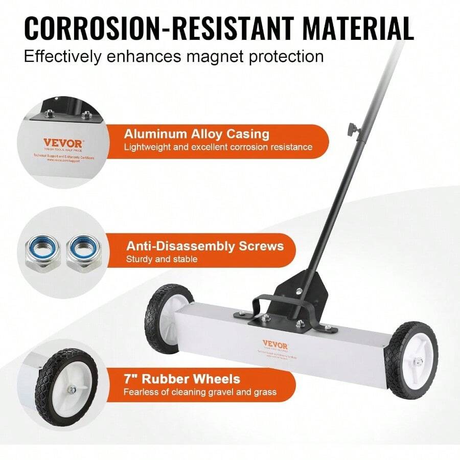 VEVOR 50Lbs Rolling Magnetic Sweeper With Wheels Push-Type Magnetic ...
