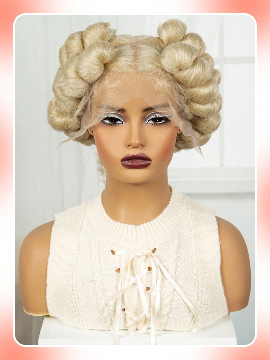 A ANYTIME Transparent Full Lace Braided Wigs Short Cute Handmade Bantu ...