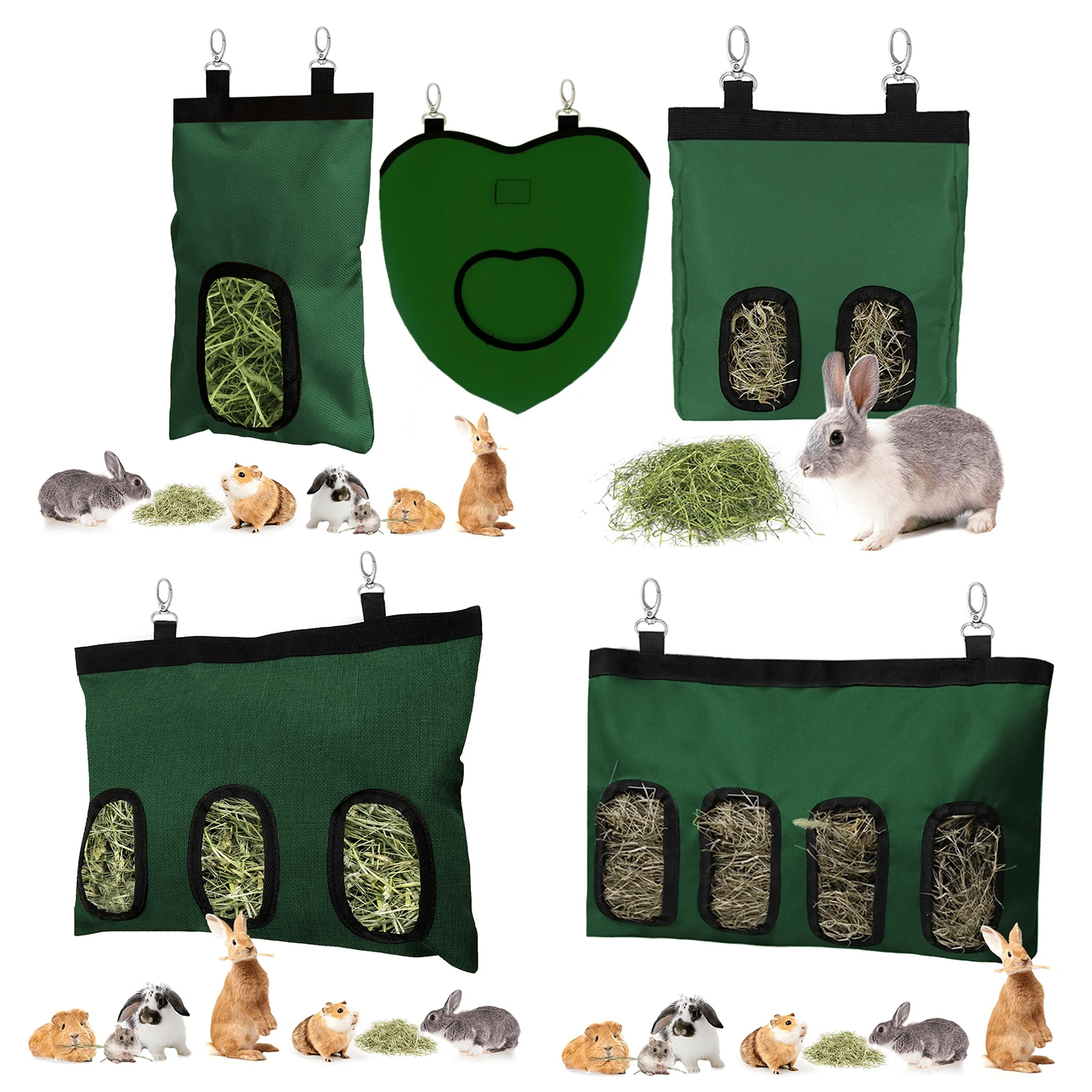 Rabbit Hay Bag Feeder, Dark Green 600D Oxford Cloth Fabric Hay Hanging ...