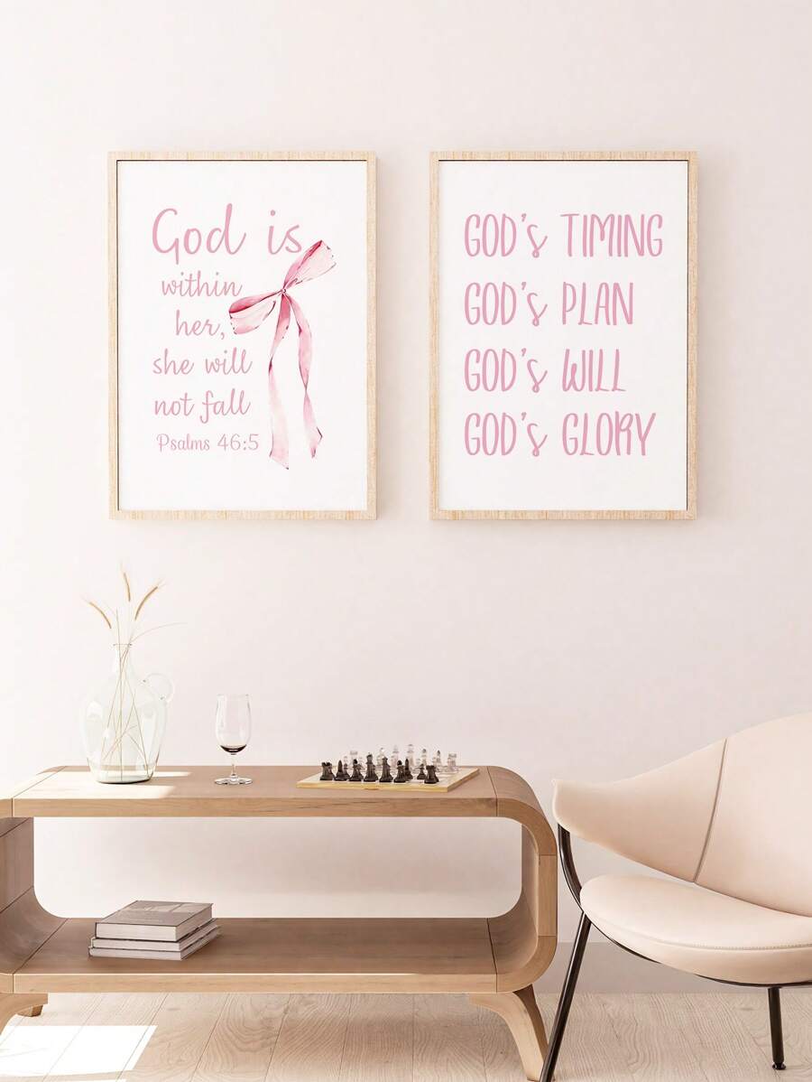 2 Pieces Pink Bow Posters Religion Hanging Painting Gods Timing Art ...