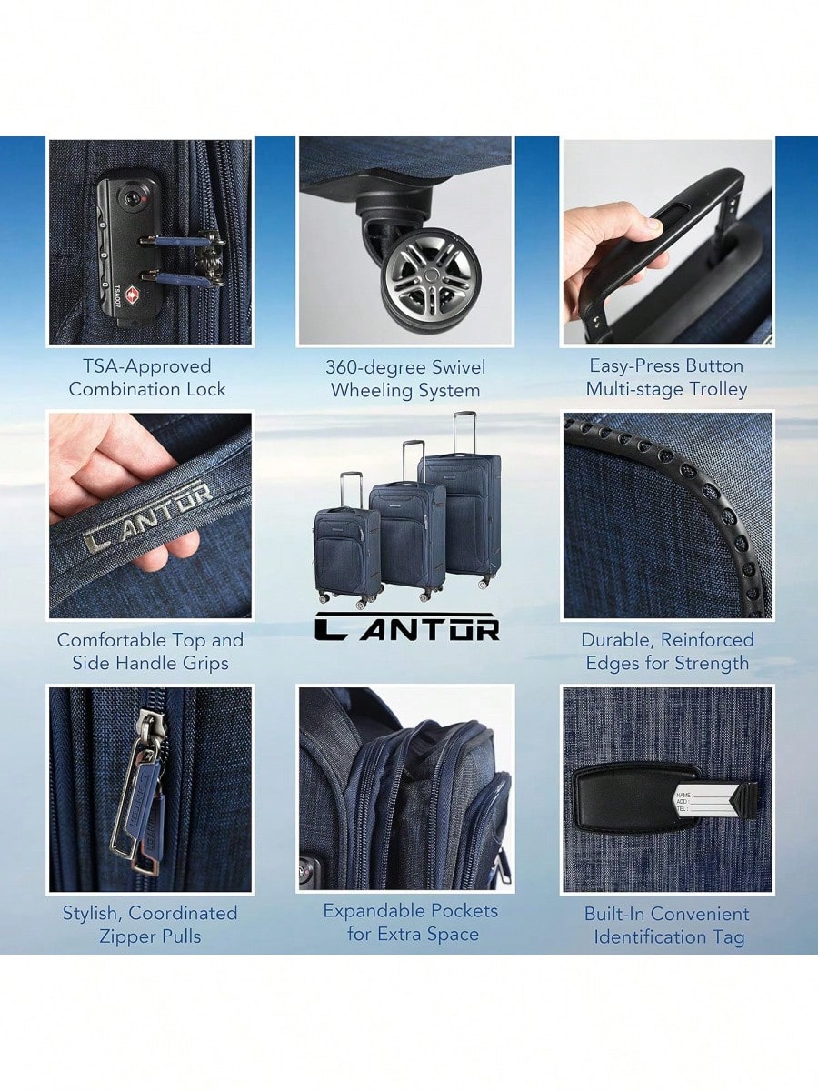 Cantor Ultra Lightweight Softside Luggage With Spinner Wheels, Set Of 3 ...