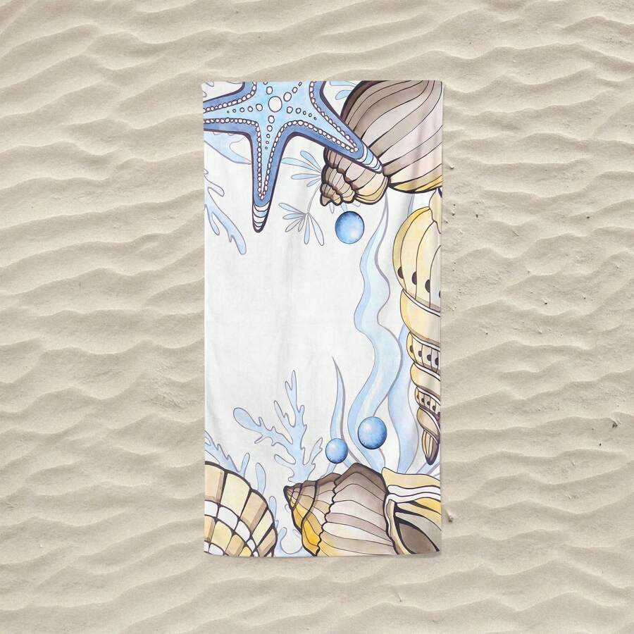 1pc Cartoon Starfish, Seashell, Seaweed Pattern Fiber Printed Soft ...