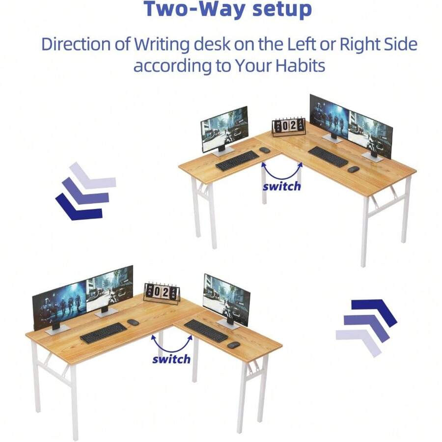 L Shaped Folding Desk, Reversible Computer Desk For Home Office, Large ...