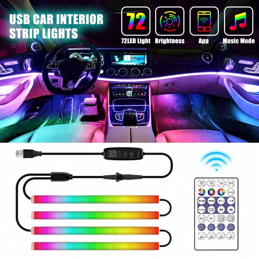 Nilight 72 LED USB Interior Strip Lights Dream Color RGB-IC 12V With ...