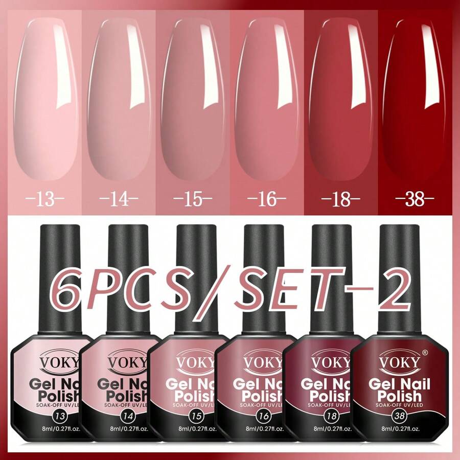6-Piece 0.27oz Gel Nail Polish Set - Pop Color, Immersion UV LED Semi ...