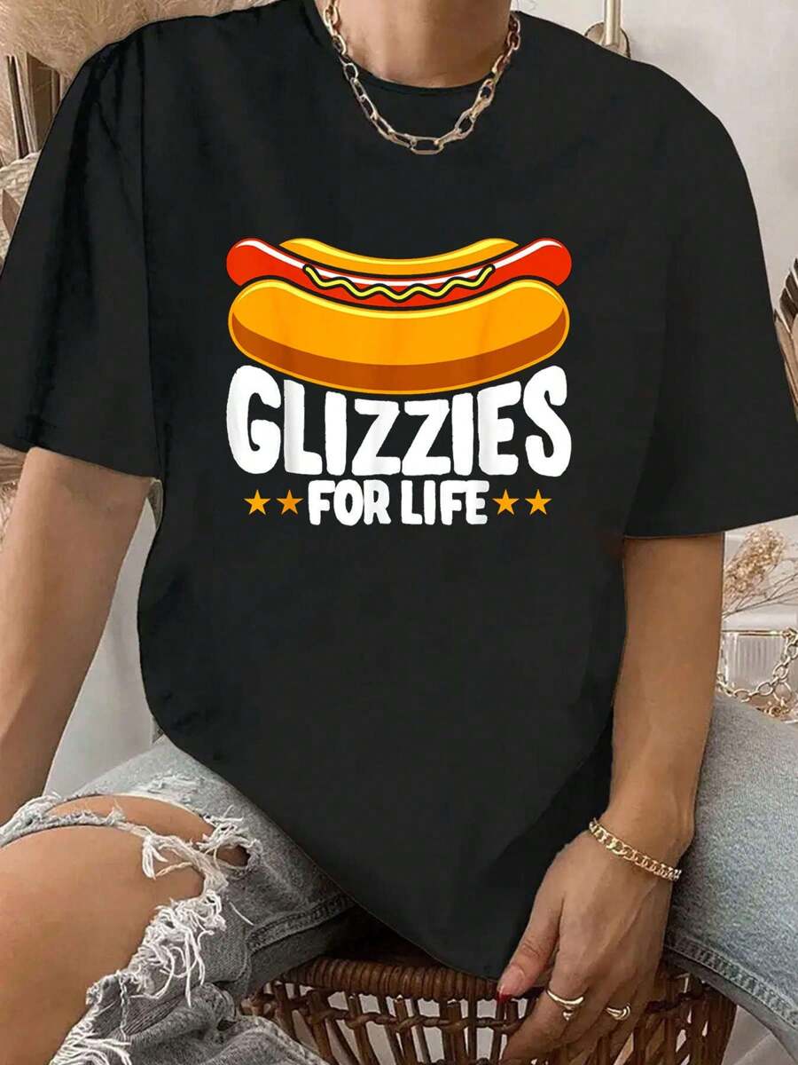 Glizzy Gobbler Glizzies For Life Hot Dog T-Shirt | SHEIN Brasil
