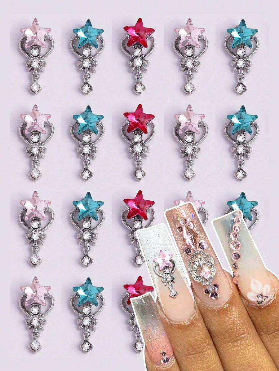 1 Pack Of 10 Pieces Star Magic Wand Nail Charms Inlaid With Diamond ...