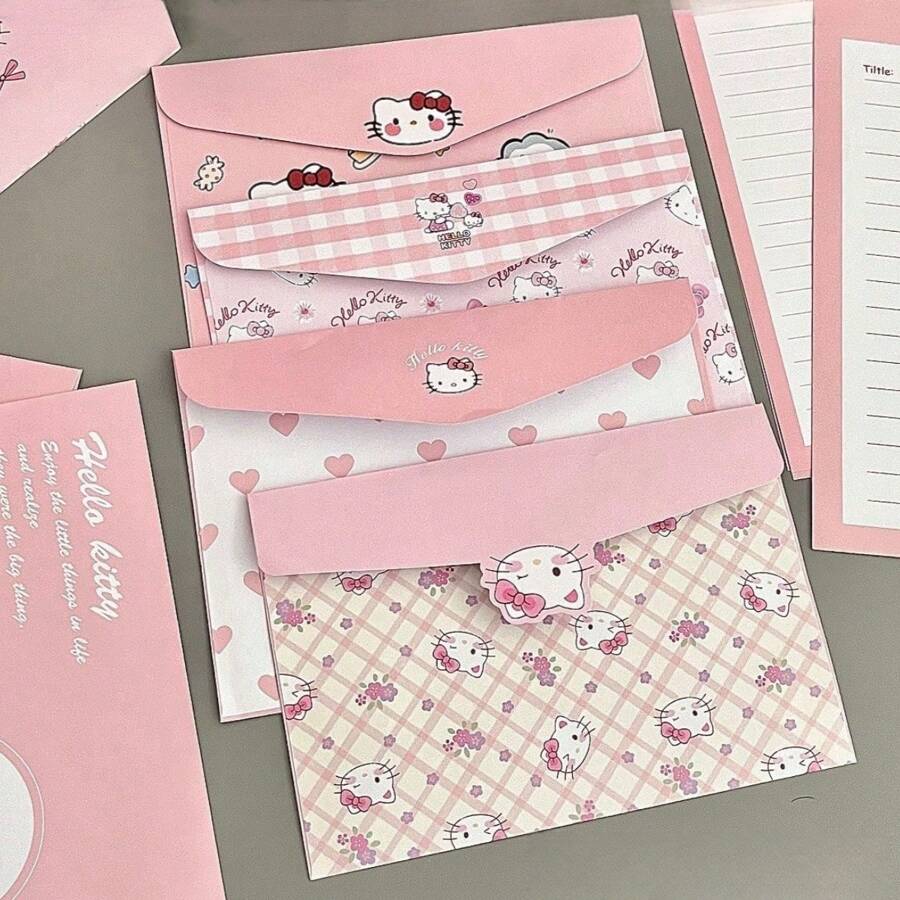 Sanrio 4 conjuntos de envelopes fofos Hello Kitty + papel de carta ...