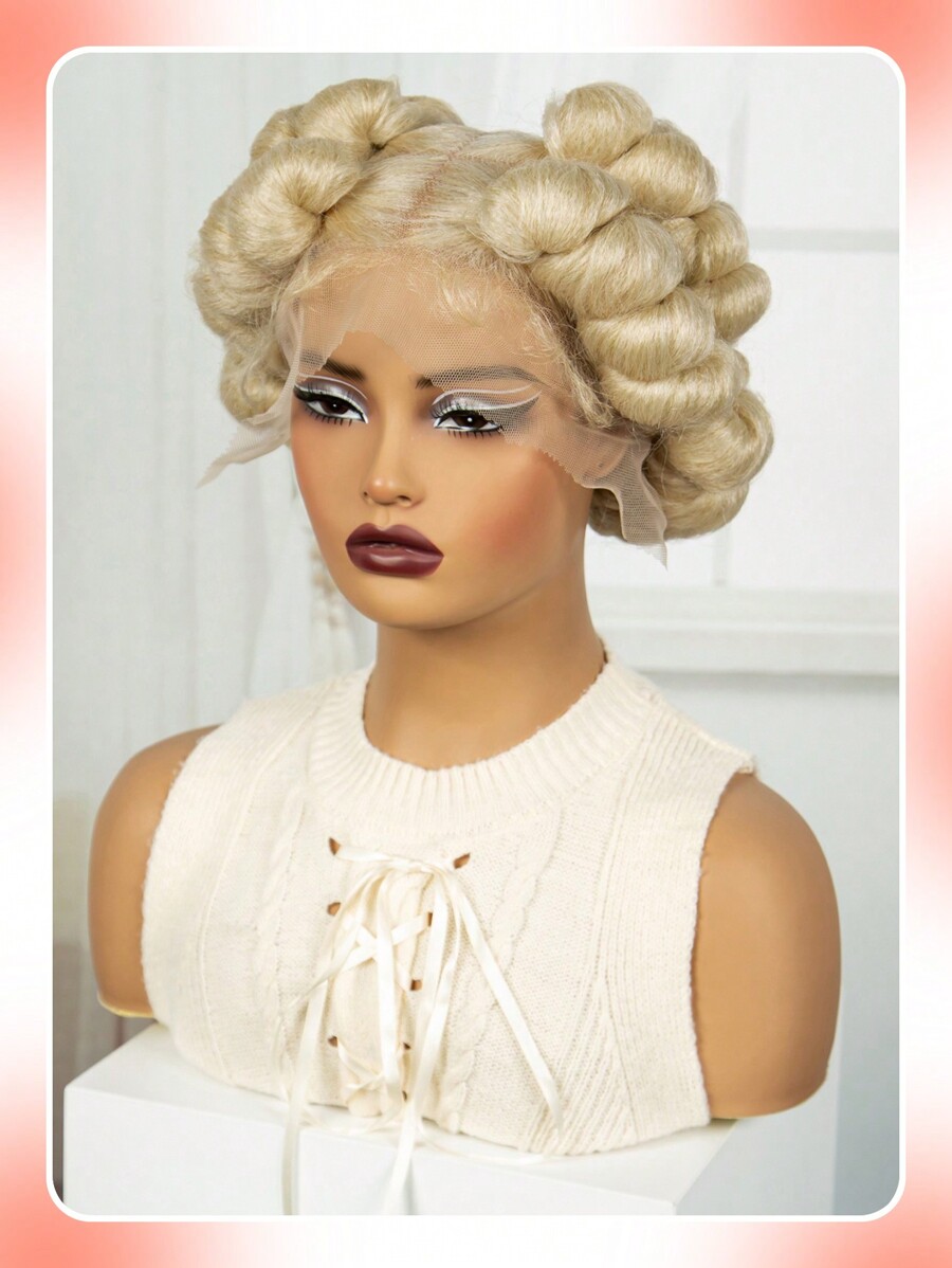 A ANYTIME Transparent Full Lace Braided Wigs Short Cute Handmade Bantu ...