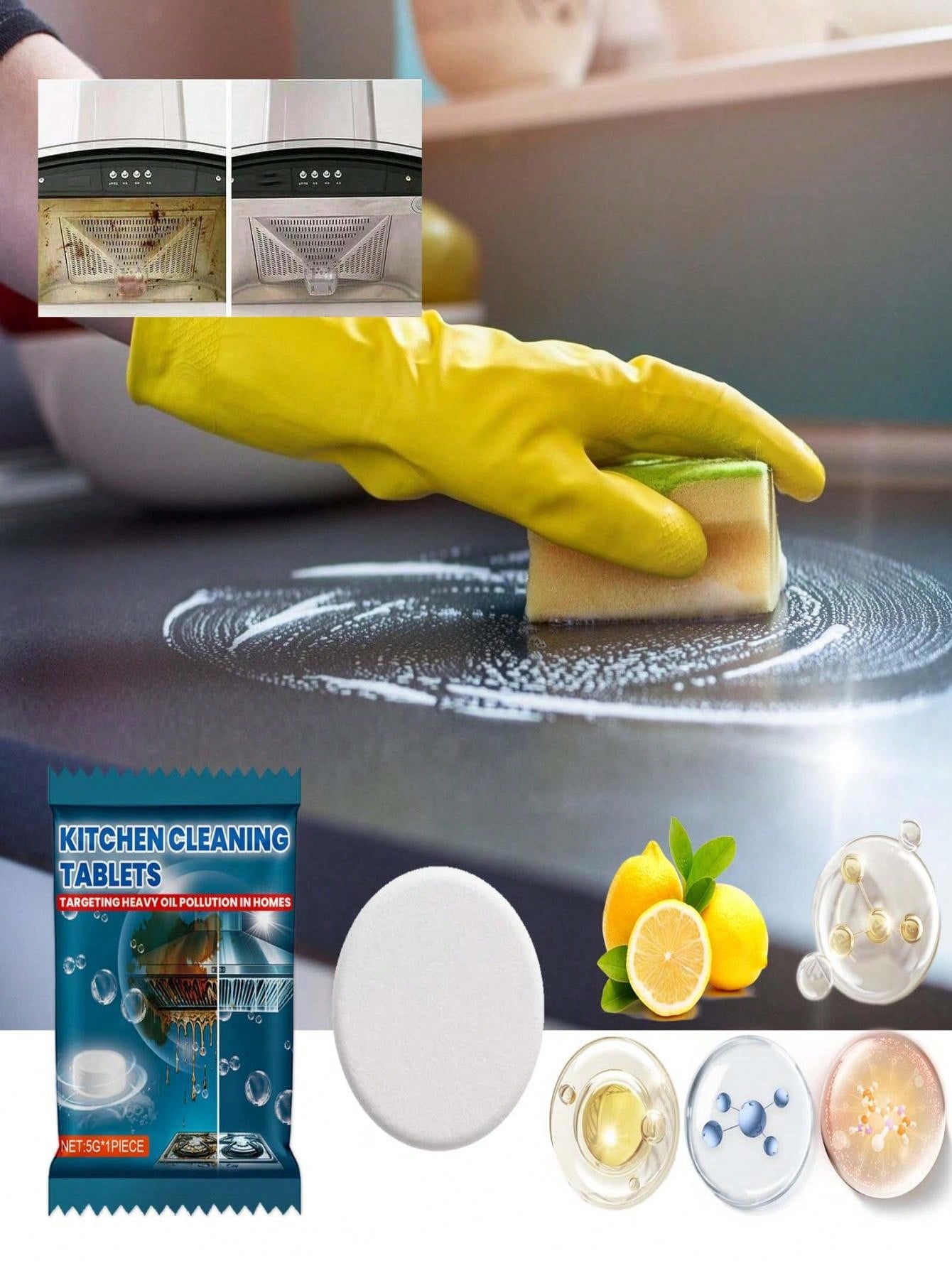 Kitchen Lemon Effervescent Tablets, Remove Grease, Oil Stain & Grime ...