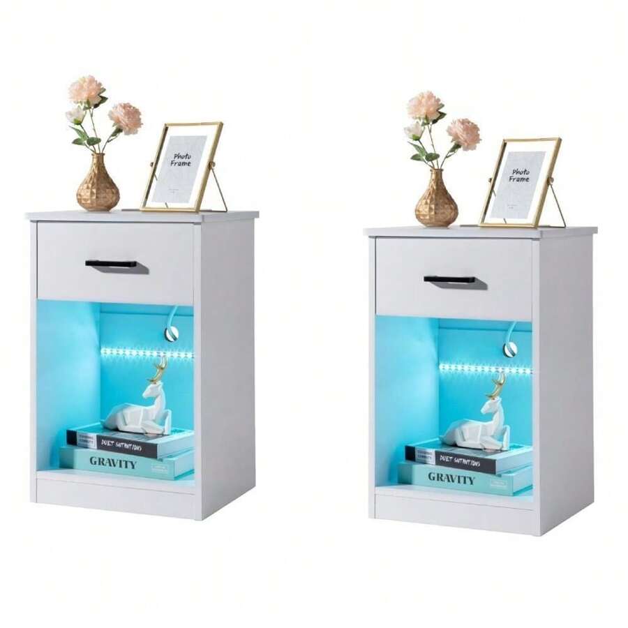 LED Nightstand With Charging Station And USB Ports & Wireless Power ...