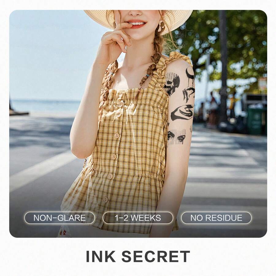 INK SECRET INK SECRET 1個 記憶の断片 防水 ハーバルタトゥーシール メンズ レディース、 ハンサムでクールなシンボル ...