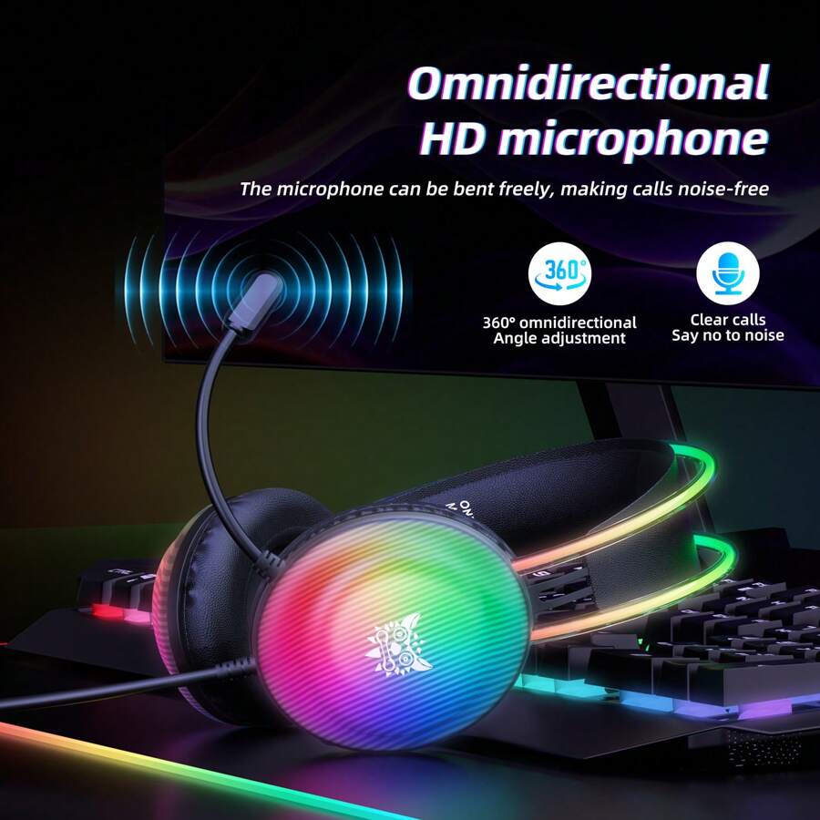 ONIKUMA Black Gaming Headset New FULL Dynamic RGB Light Wired ...