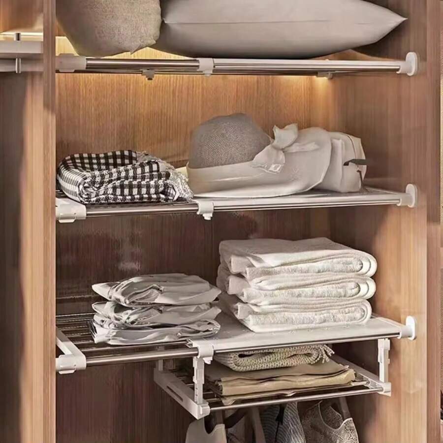 Extendable Closet Shelf Adjustable Storage Rack Closet Tension Rod ...