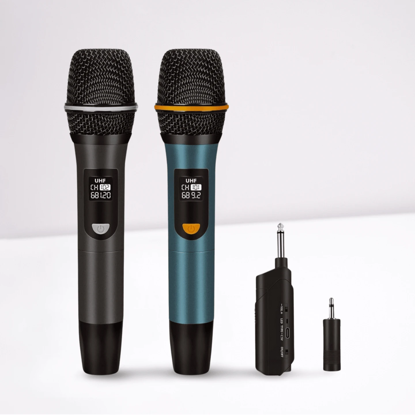 UHF Metal Rechargeable Wireless Microphones With Auto-Connect Receiver ...