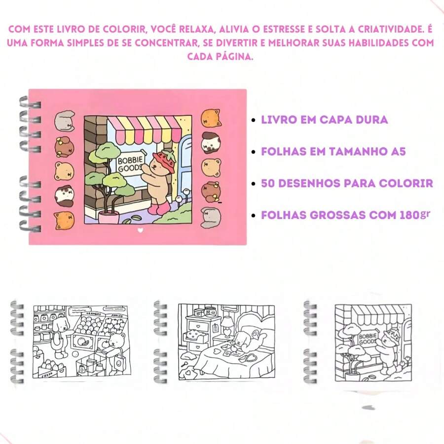 Bobbie Goods Coloring Book Hardcover Blue And Pink 50 Pages A5 180g
