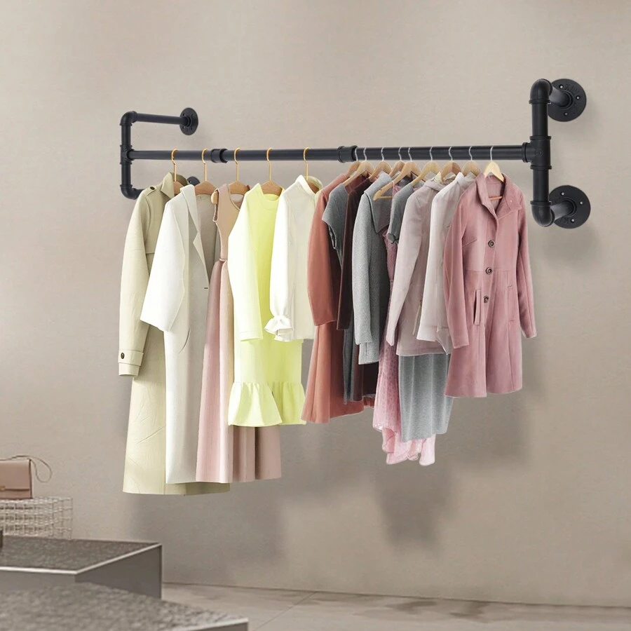 YUNRUX Wall Mounted Clothes Rail Wardrobe Rail Iron Industrial Pipe ...