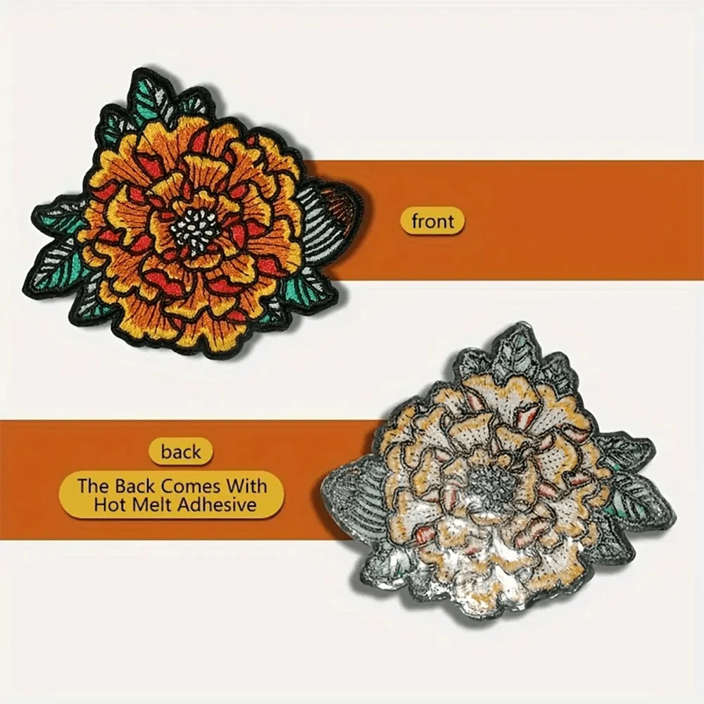 1pc Vibrant Marigold Iron-On Embroidered Patches, Easy Apply For DIY ...