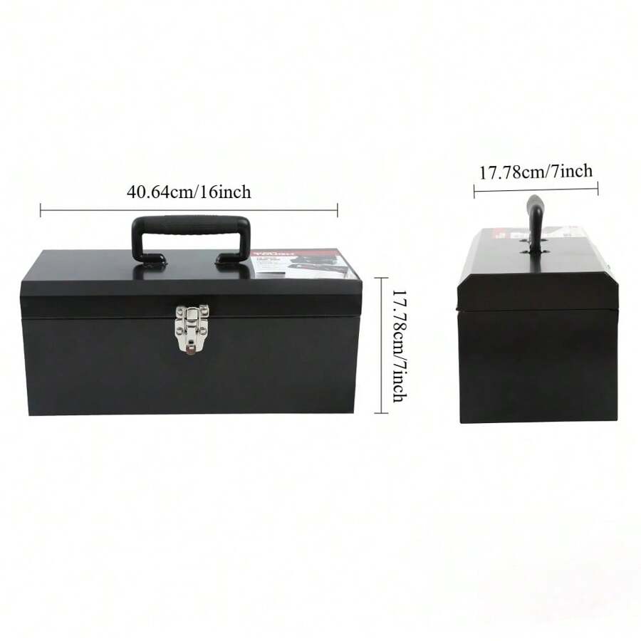Black 16-Inch Metal Tool Box - With Tool Tray, Sturdy And Durable ...