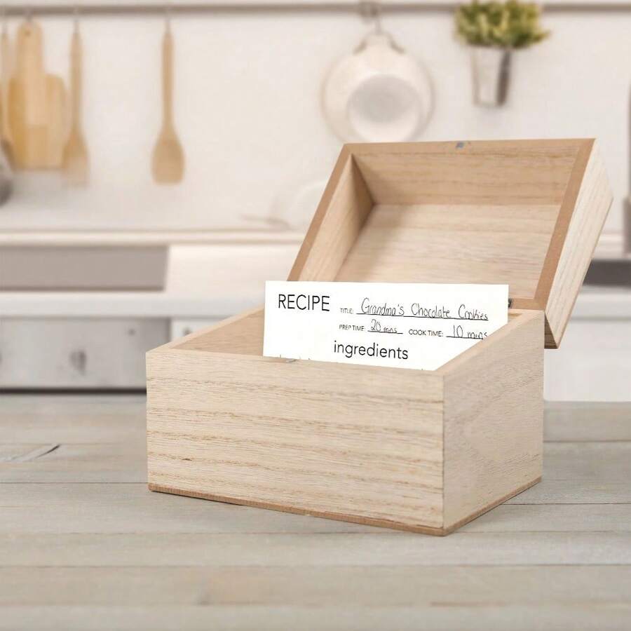 Wood Rectangle Recipe Box With Recipe Cards, Paint Your Own Recipe Box ...