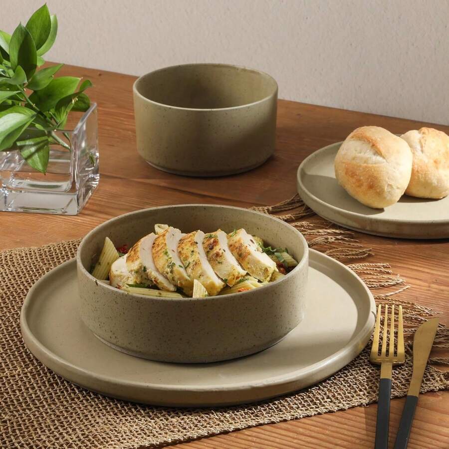 16 Piece Dreamweaver Double Bowl Terracotta Reactive Dinnerware Set ...