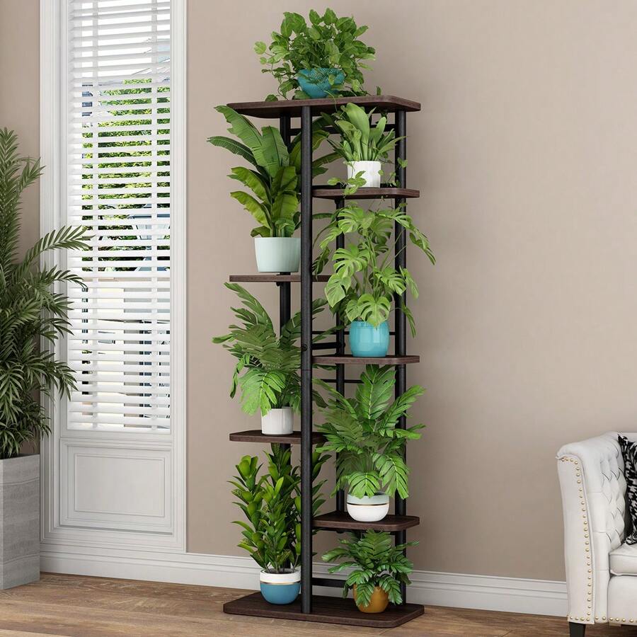 Plant Stand Wooden Metal Flower Stand Indoor Outdoor, Corner Flower ...