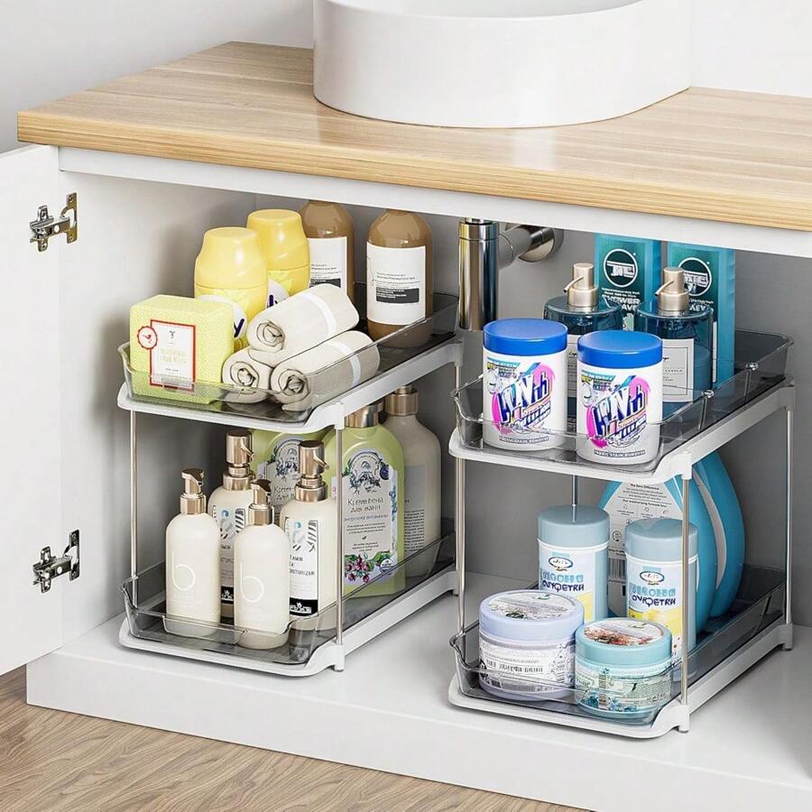 Delamu 2 Sets Of 2 Tier Multi Purpose Bathroom Under Sink Organizers