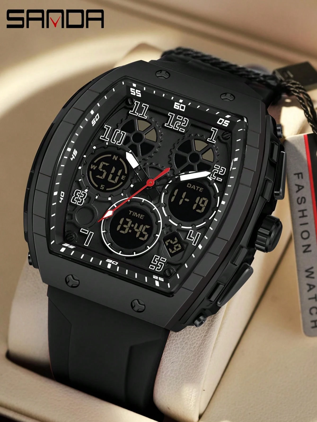 SANDA. Reloj SANDA de moda con esfera de números, reloj de pulsera de hombre con pantalla dual y ...