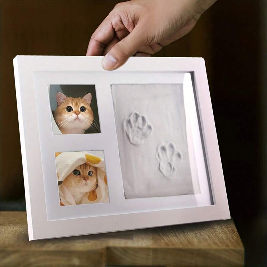 Pet Cat Dog Paw Print Keepsake Kit & Frame - DIY Imprint Display Shelf ...
