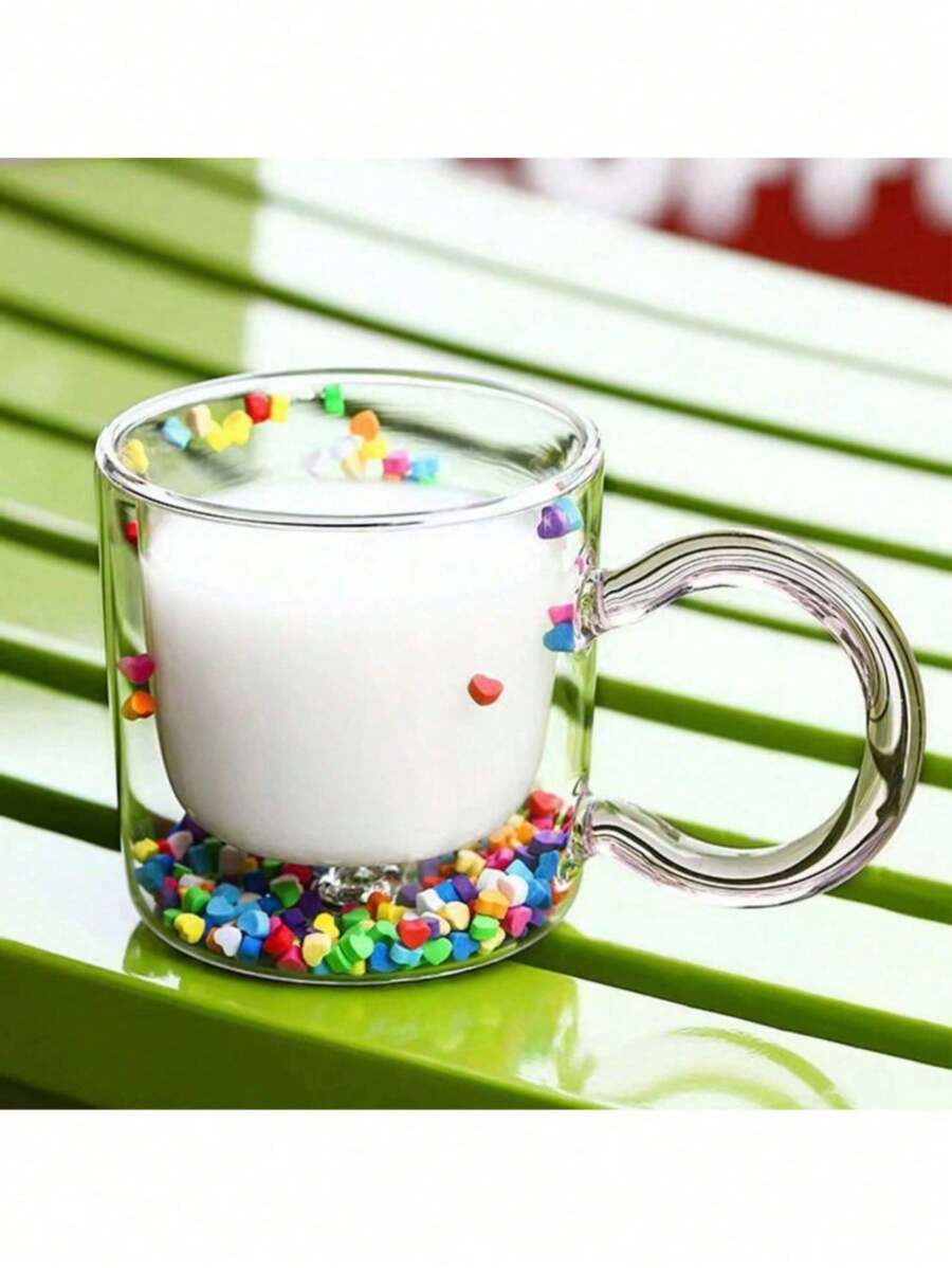 1pc 200ml Double Layered Glass With Colorful Handles, Bobble Cups, Colorful Bubble Cups, Unique ...