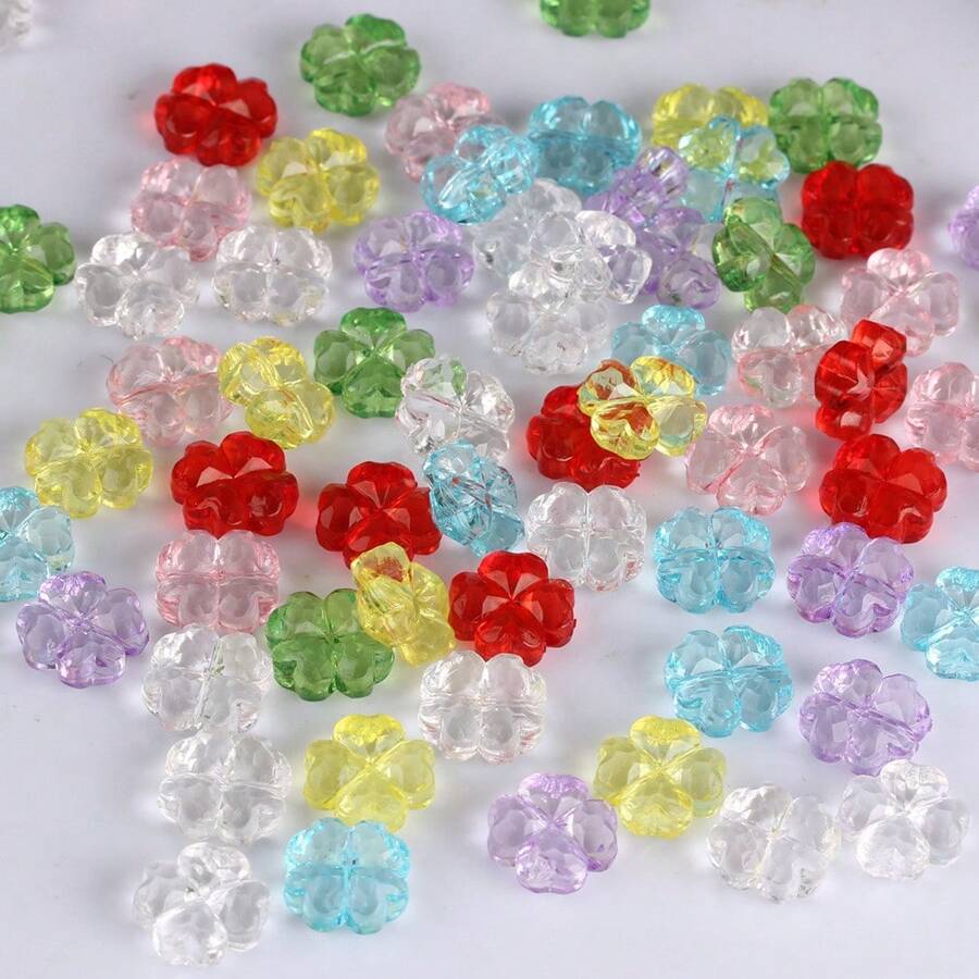 100Pcs 3D Acrylic Shamrock Beads, Four-Leaf Clover Beads For Lucky ...